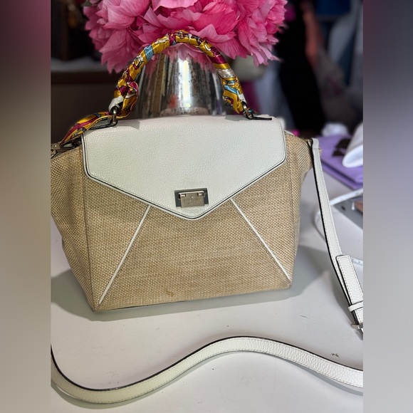 kate spade | Bags | Kate Spade White And Tan Satchel With Geometric ...